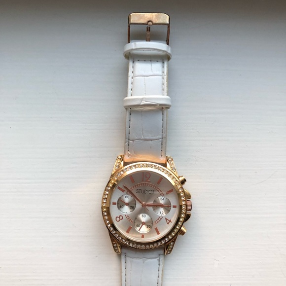 Studio Time | Accessories | Rose Gold White Leather Studio Time Watch ...